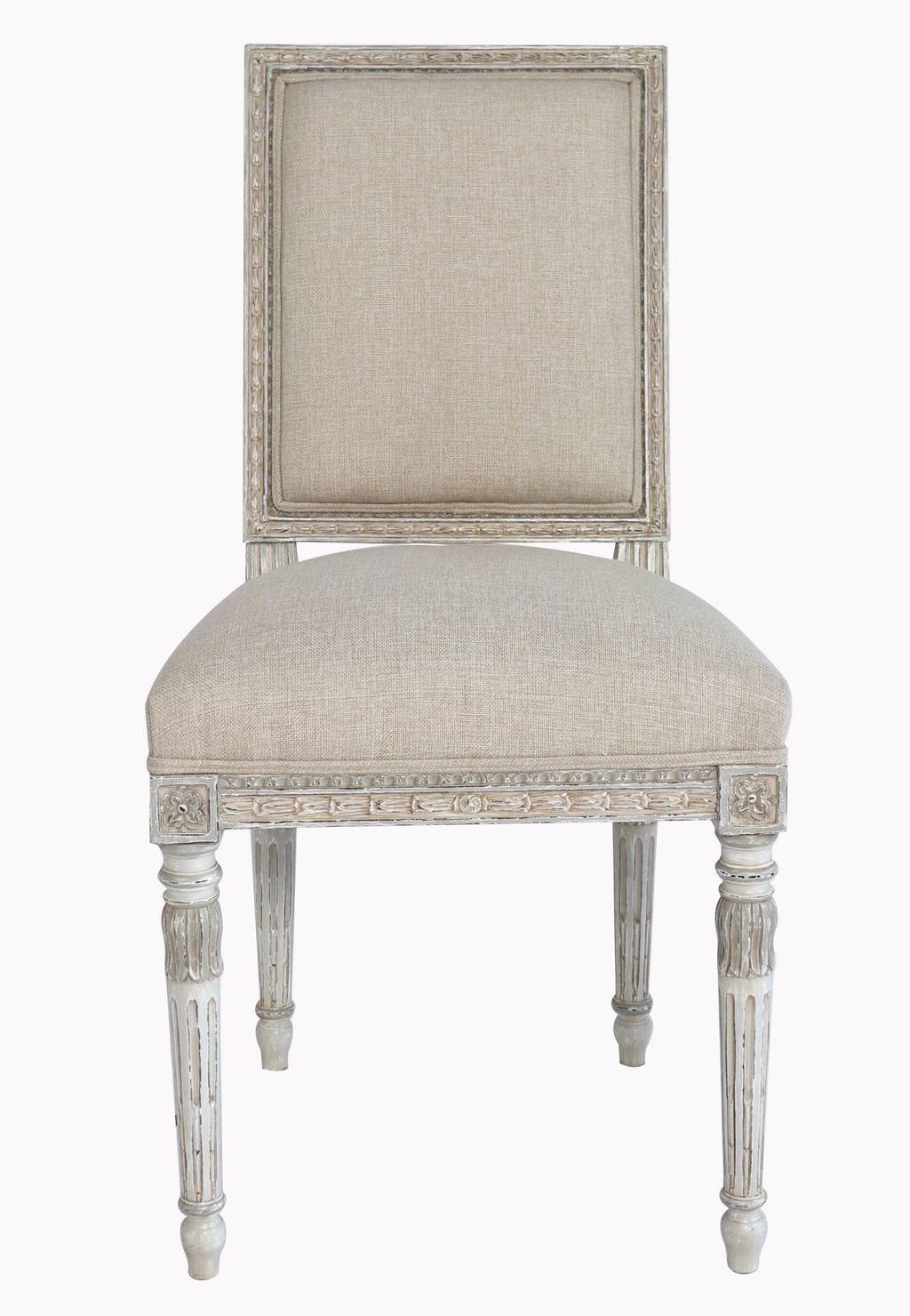 Chaise LOUIS XVI à dossier carré, finition deux tons de gris