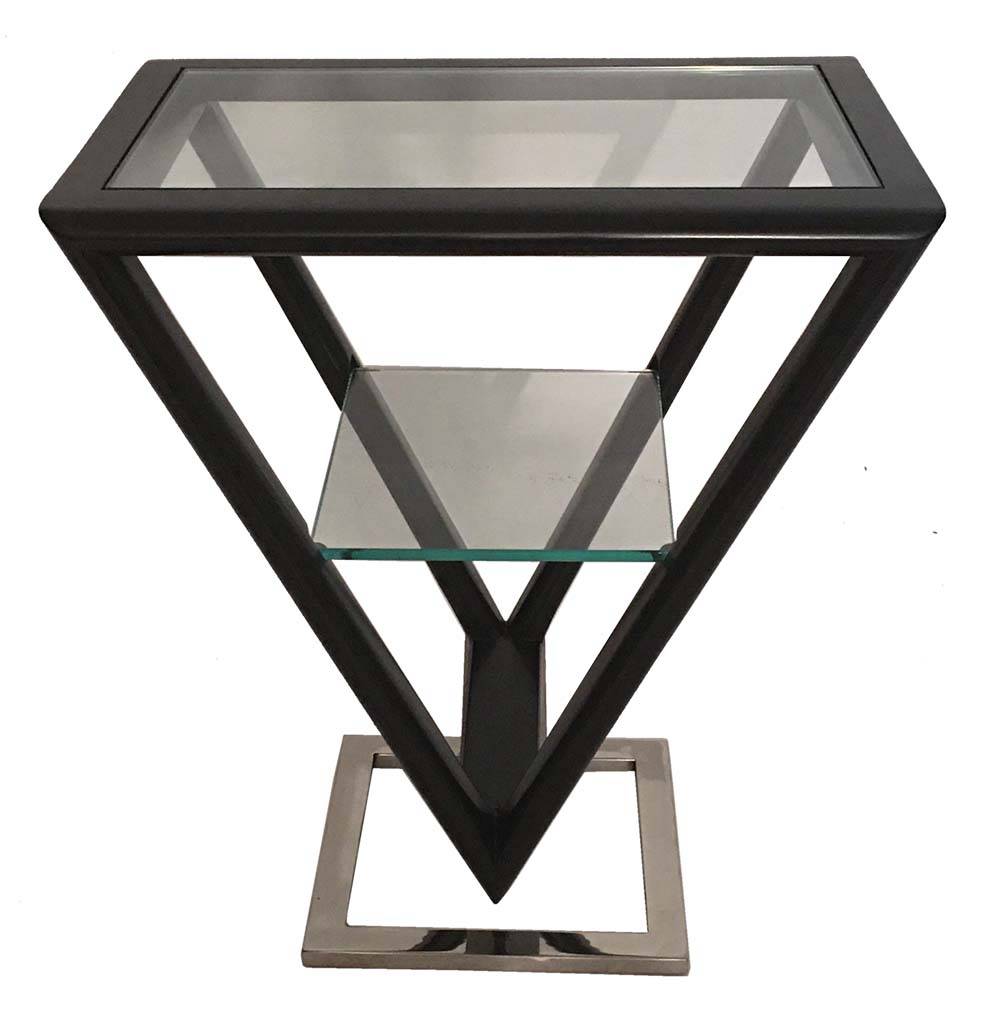 Console ISO inox et bois, finition bois foncé